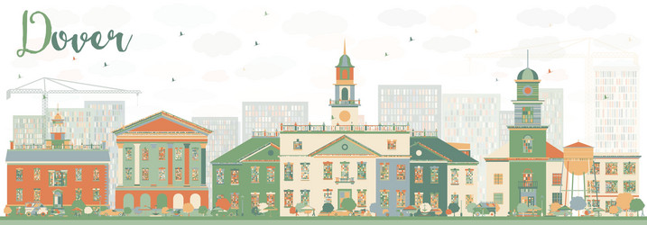 Dover skyline with color buildings Royalty Free Vector Image