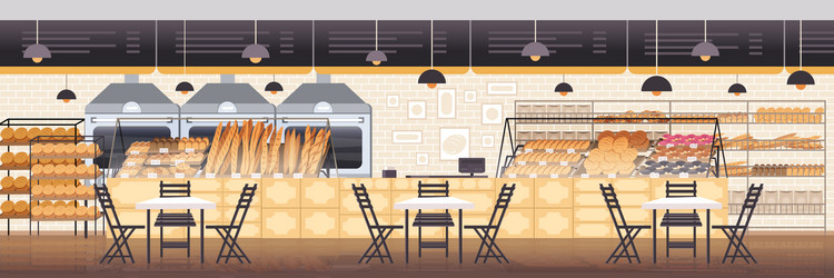 Empty bakery interior shop showcase with fresh Vector Image