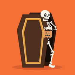 Skeleton wake up in coffin flat Royalty Free Vector Image