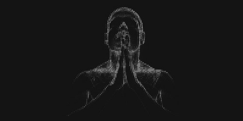 Binary praying figure digital belief cyber Vector Image