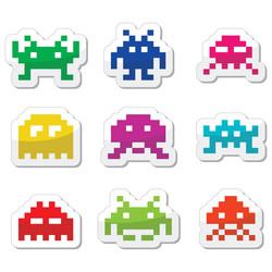 Space invaders 8bit aliens icons set Royalty Free Vector