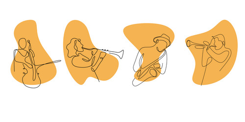 Continuous line drawing of jazz music groups Vector Image