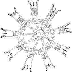 Disassembled radial engine on a white Royalty Free Vector
