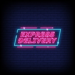 Neon sign express service with brick wall Vector Image