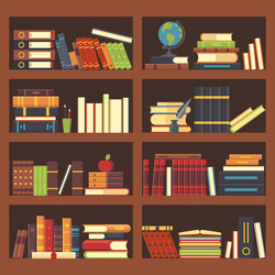 Library room book stacks in bookcase various Vector Image