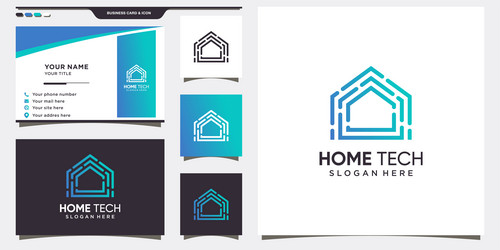 Home tech logo design with hexagon line art style Vector Image