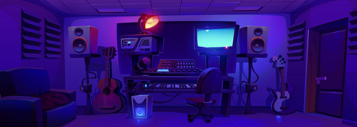 Music record studio booth room cartoon Royalty Free Vector