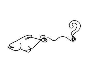 Silhouette of fish and question mark as line Vector Image