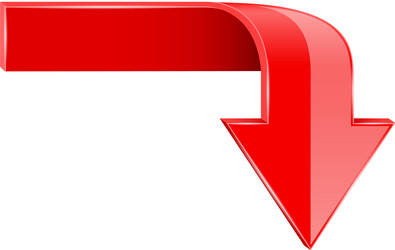 Red bent arrow down 3d symbol Royalty Free Vector Image