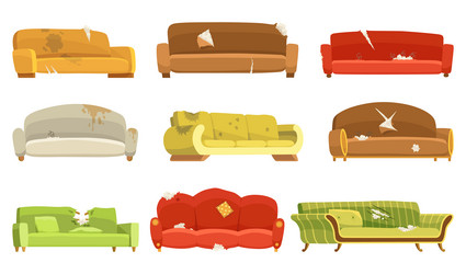 Broken sofa icon torn old couche for living room Vector Image