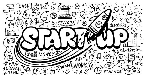 Hand drawn business doodles with leader Royalty Free Vector
