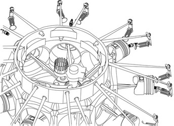 Disassembled radial engine on a white Royalty Free Vector