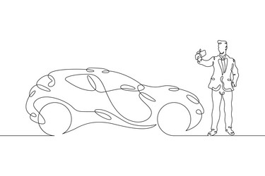 One continuous line a man remotely controls Vector Image