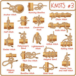 All types of knots demonstrated with strong rope Vector Image