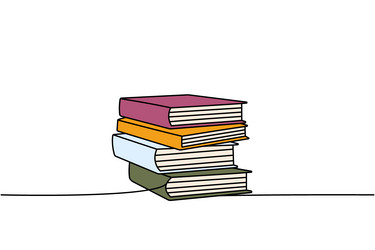 One continuous line drawing of stack books ink Vector Image