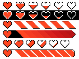 Pixel health bar 8 bit retro game a set Royalty Free Vector