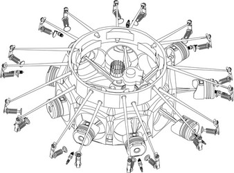 Disassembled radial engine on a white Royalty Free Vector