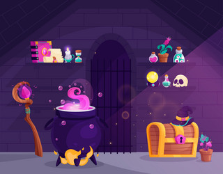 Witch room witches interior inside magic house Vector Image