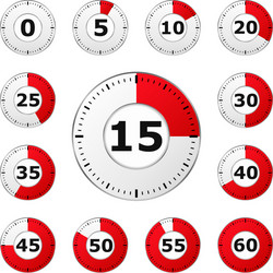 Green clock icons with red minutes charts Vector Image