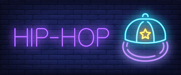 Hip-hop star neon text with cap Royalty Free Vector Image