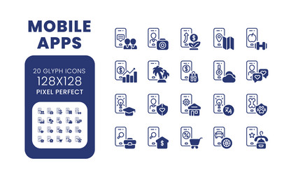 Mobile apps black solid desktop icons pack Vector Image