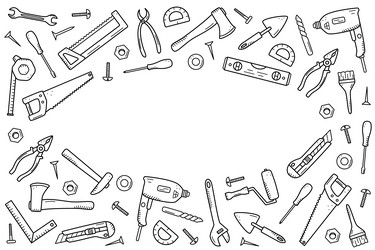 Construction tools doodle set of repair Royalty Free Vector