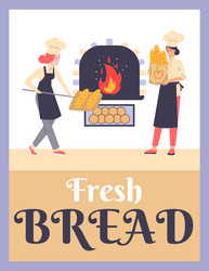 Baking time poster with woman making bread Vector Image