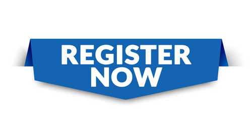 Modern blue sticker with text register now Vector Image