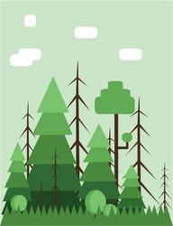 Abstract landscape design with green trees and clo