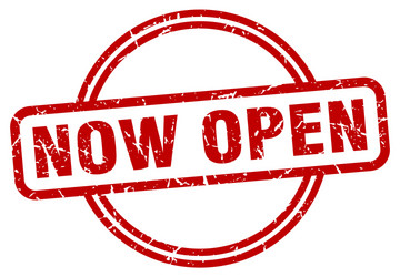 Now open stamp label round grunge sign Royalty Free Vector