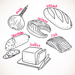 Collection hand-drawn products - 1 Royalty Free Vector Image