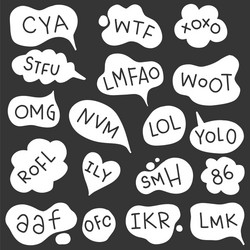 Bubble talk phrases hand draw set online slang Vector Image