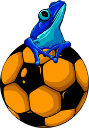 White silhouette of frog mascotte on a soccer ball