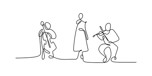 Continuous line drawing of jazz music groups Vector Image