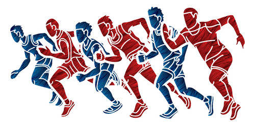 Group of runner action start running men run Vector Image