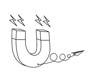 Magnet with paper plane as line drawing on white Vector Image