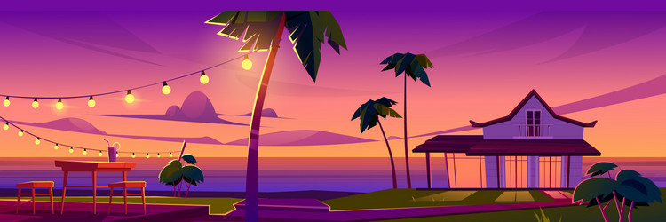 Cartoon island with a hammock at sunset Royalty Free Vector