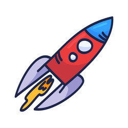 Cartoon rocket hand drawn outline cute space Vector Image