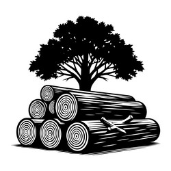 Wood log stack and trees silhouette isolated Vector Image