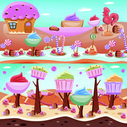 Cartoon fantasy sweet candy land caramel trees Vector Image