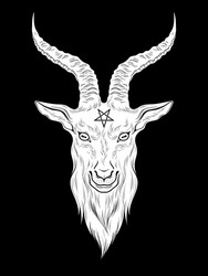 Baphomet demon goat head and human skulls hand Vector Image