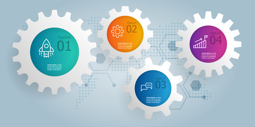 Horizontal cog gear wheel steps timeline Vector Image