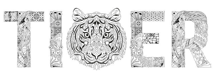 Word tiger entangle object for coloring Royalty Free Vector