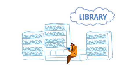 Man in library young in public library Royalty Free Vector