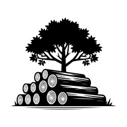 Wood log stack and trees silhouette isolated Vector Image