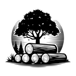 Wood log stack silhouette isolated on white Vector Image