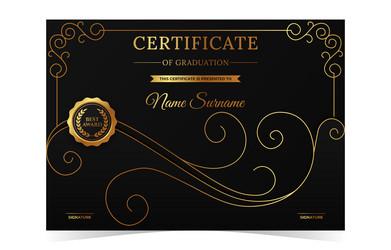 Black gold wave certificate template Royalty Free Vector