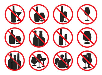 Fight against alcoholism set sticker Royalty Free Vector