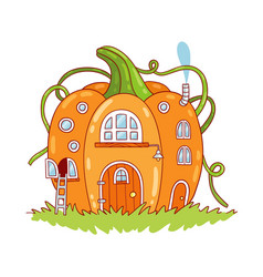 Pumpkin house in the garden Royalty Free Vector Image