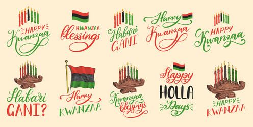 Happy kwanzaa hand lettering drawn set Royalty Free Vector